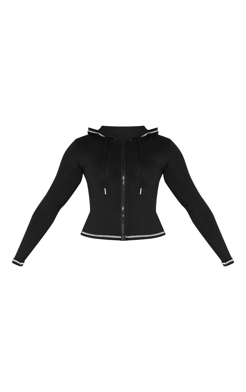 Shape Black Sculpted Contrast Stitch Zip Hoodie | Shape | PrettyLittleThing