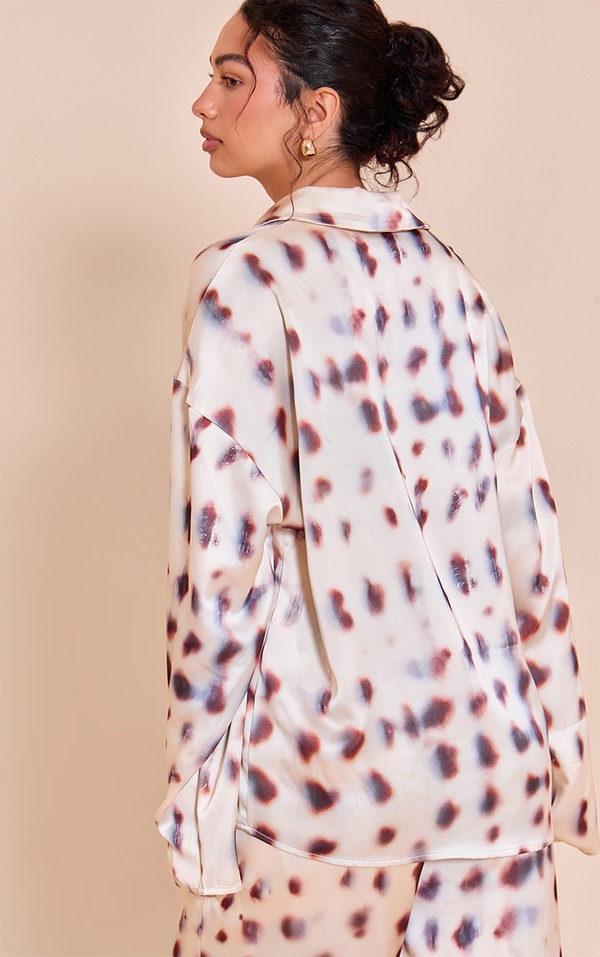 Cream Shell Printed Satin Shirt | Co-ords | PrettyLittleThing USA