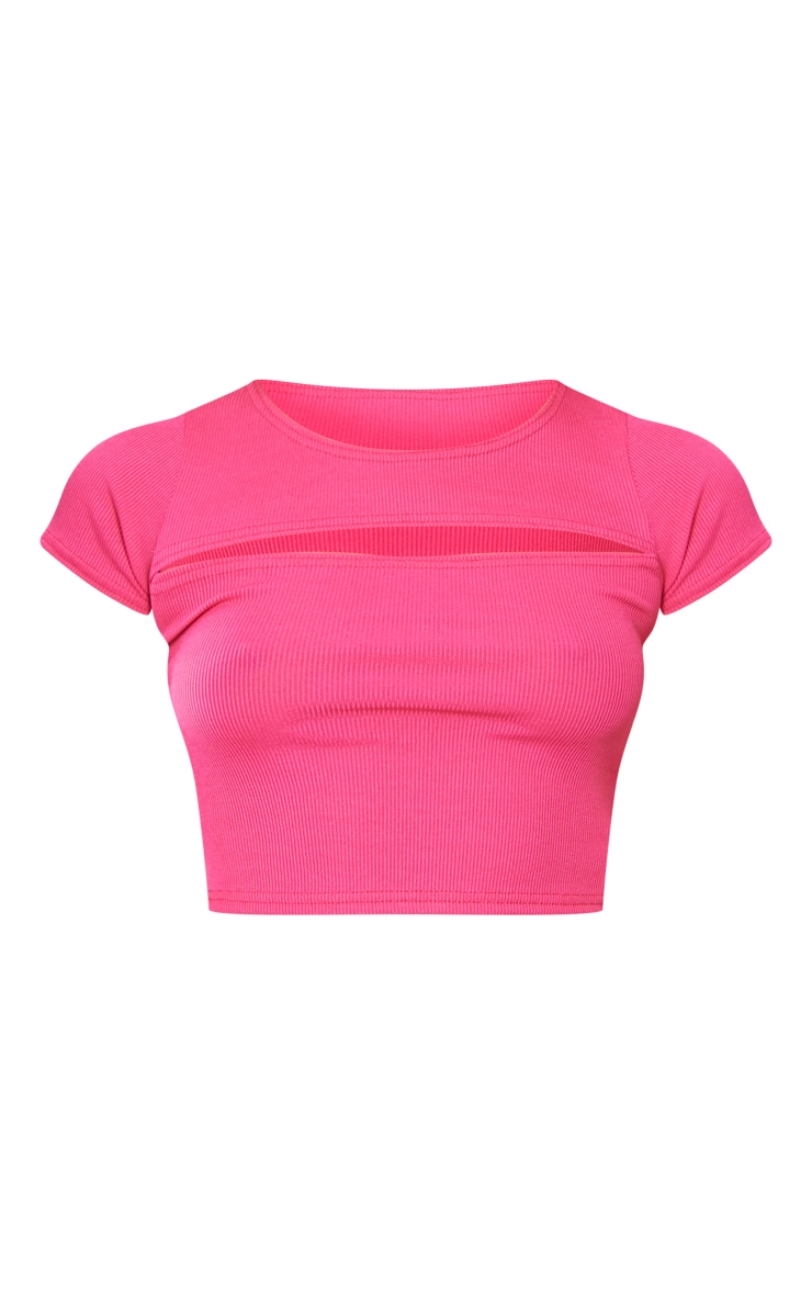 Hot Pink Rib Cut Out Short Sleeve Crop Top | Tops | PLT
