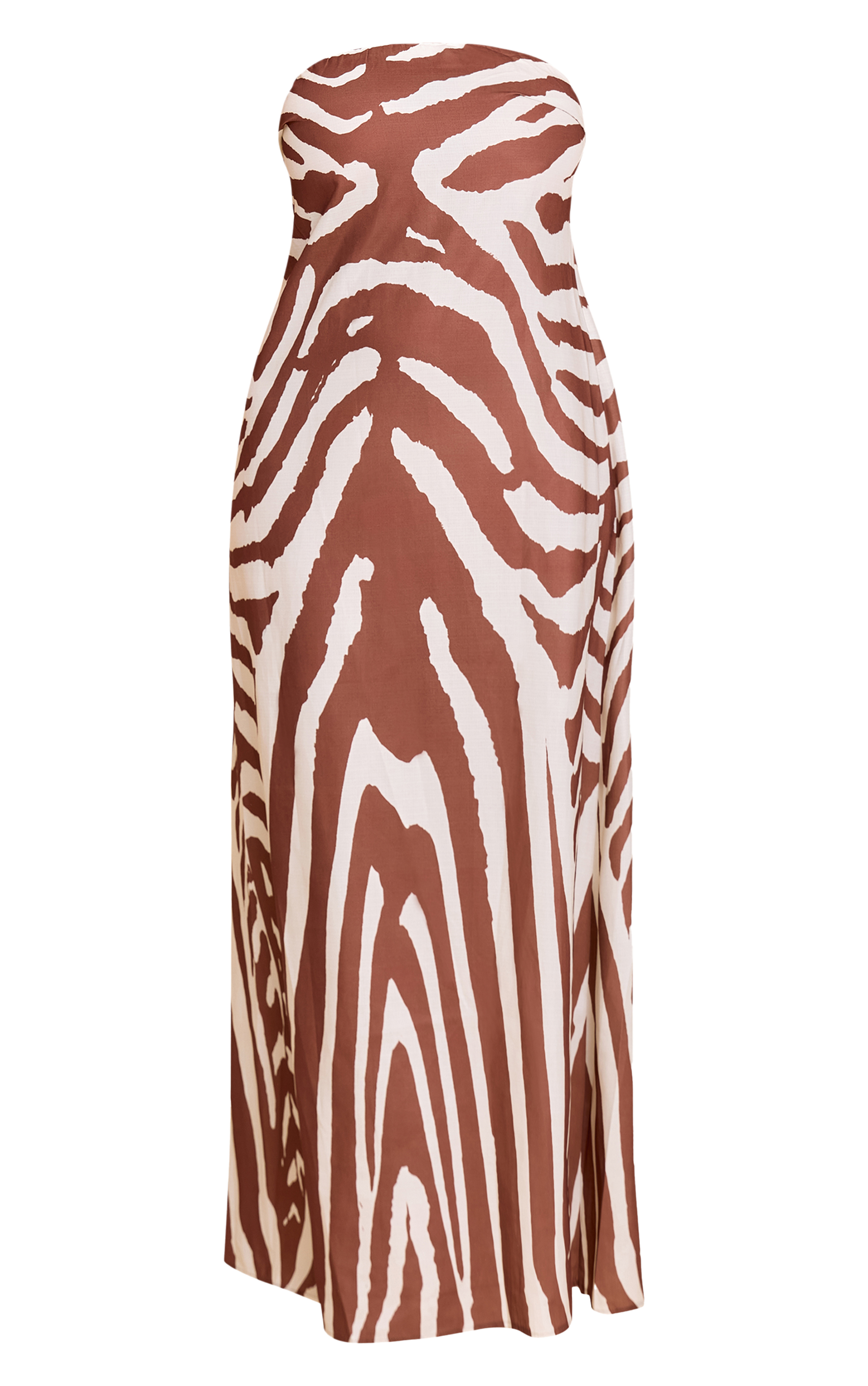 Plus Tan Zebra Abstract Woven Bandeau Maxi Dress | Plus Size | PLT
