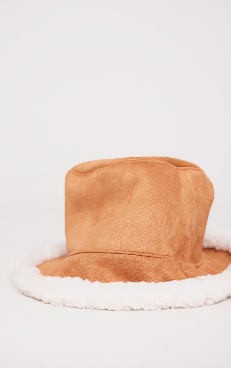 Tan Faux Suede Borg Trim Bucket Hat | Accessories | PLT