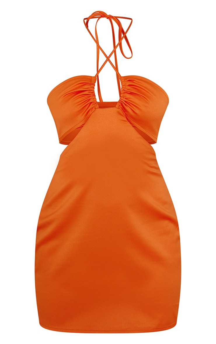 Petite Orange Halterneck Cut Out Mini Dress | PrettyLittleThing
