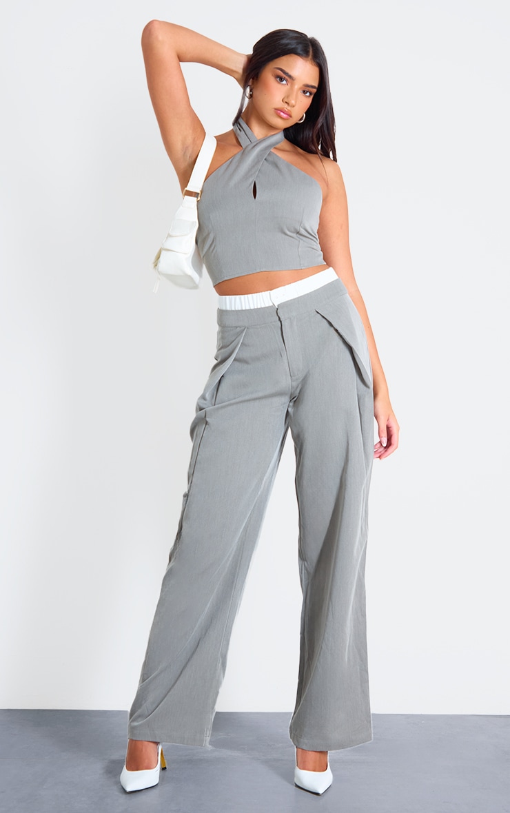 Grey Tailored Boxer Detail Straight Leg Trousers | Co-ords | PLT