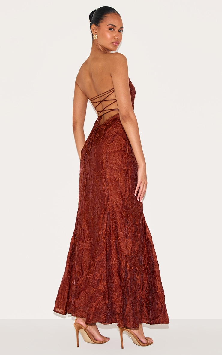Chestnut Textured Lace Up Back Maxi Dress | Dresses | PLT