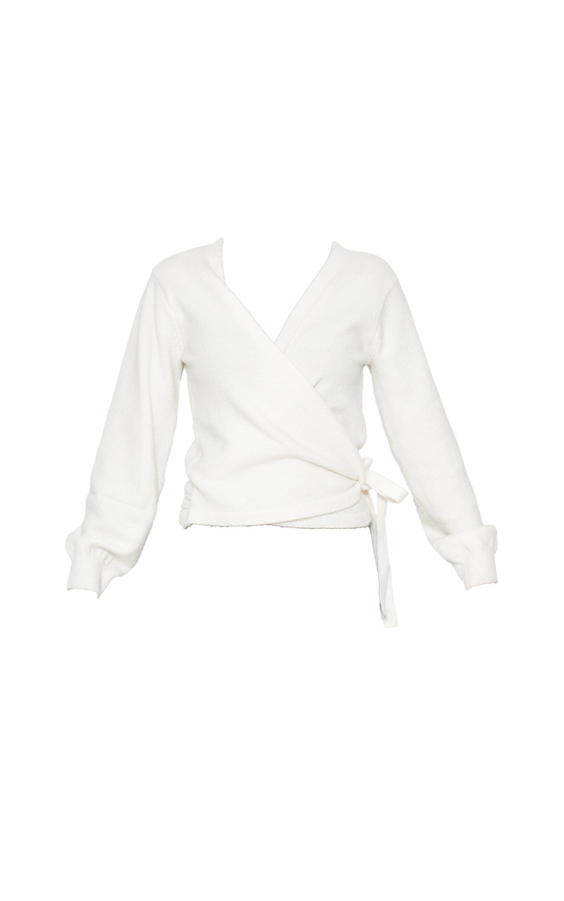 Cream Soft Knit Wrap Cardigan | Knitwear | PLT