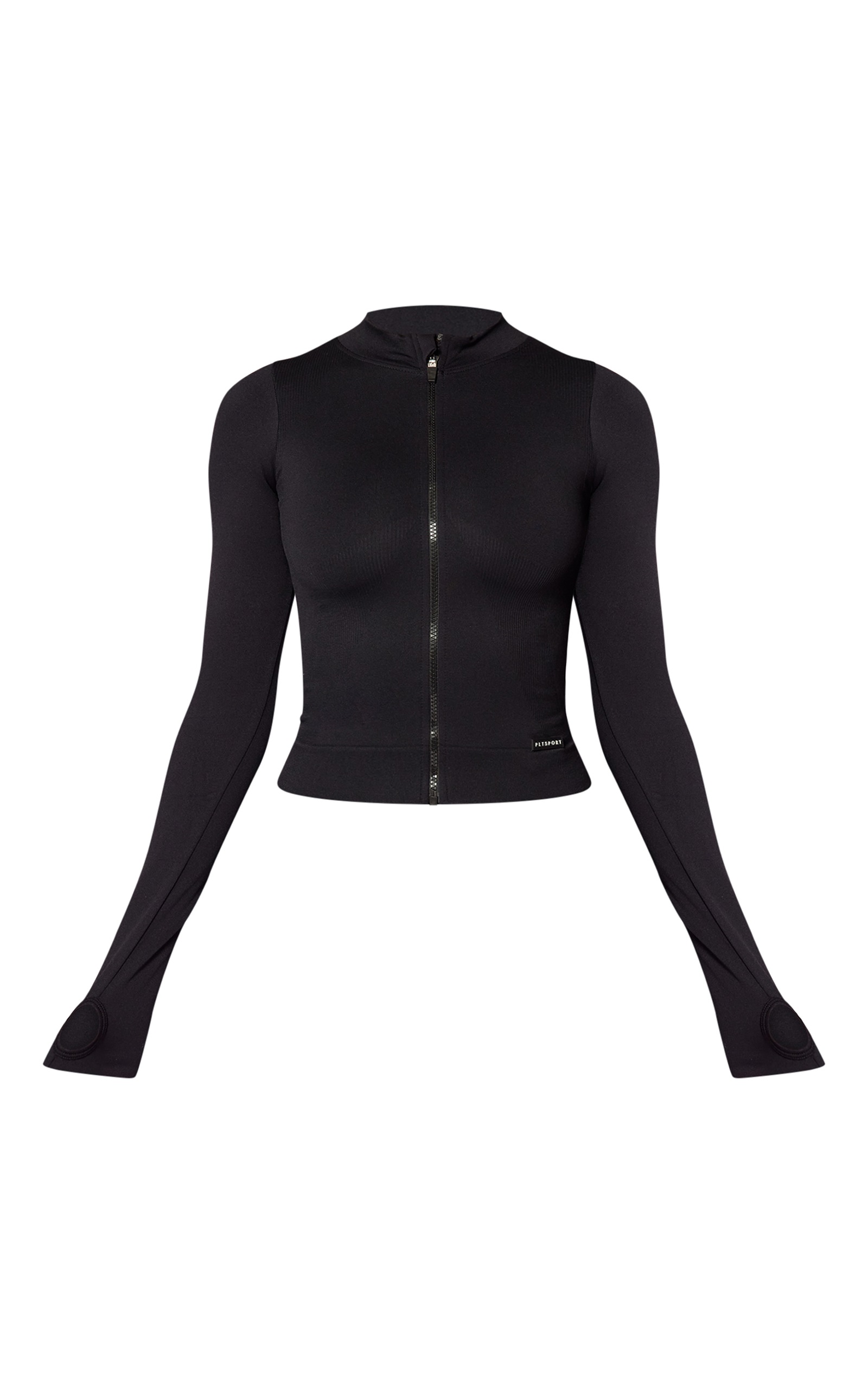 Black Seamless Rib Detail Jacket | Activewear | PrettyLittleThing