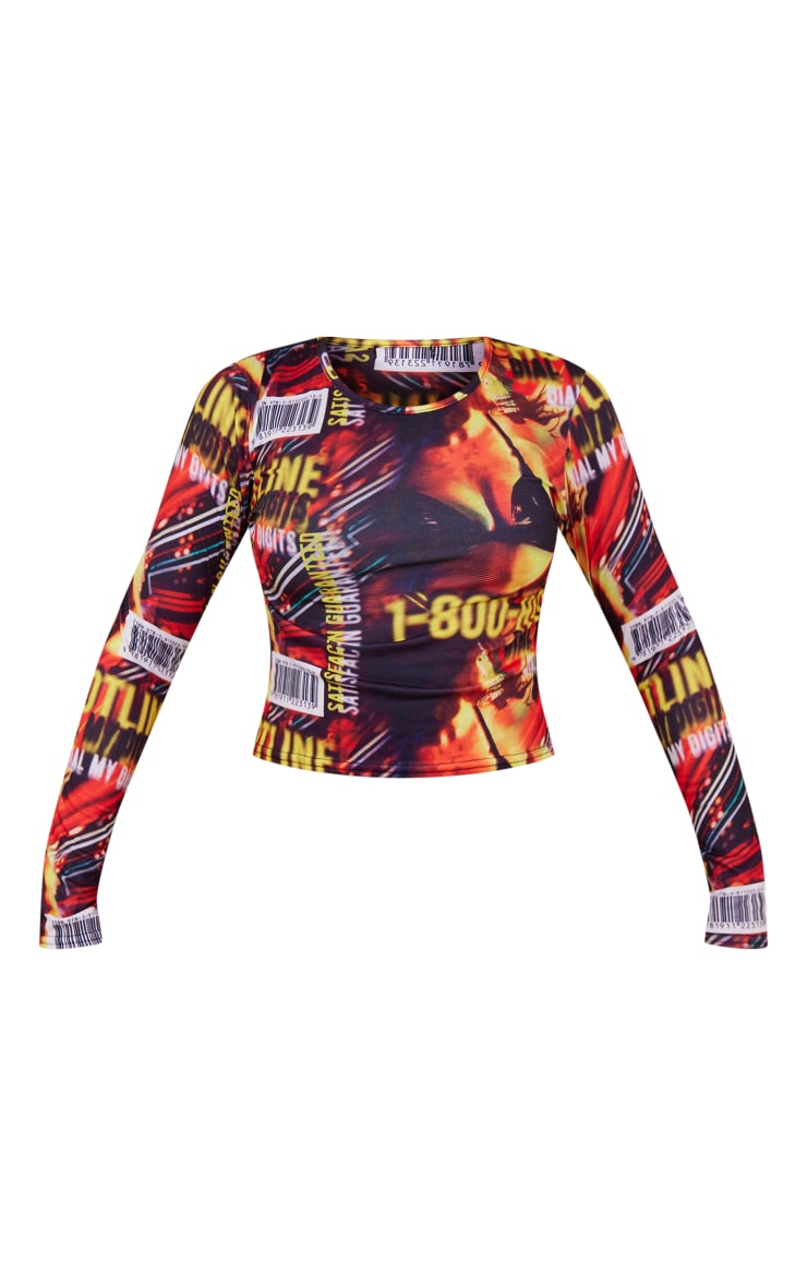 Bright Red Abstract Print Jersey Top | PrettyLittleThing USA