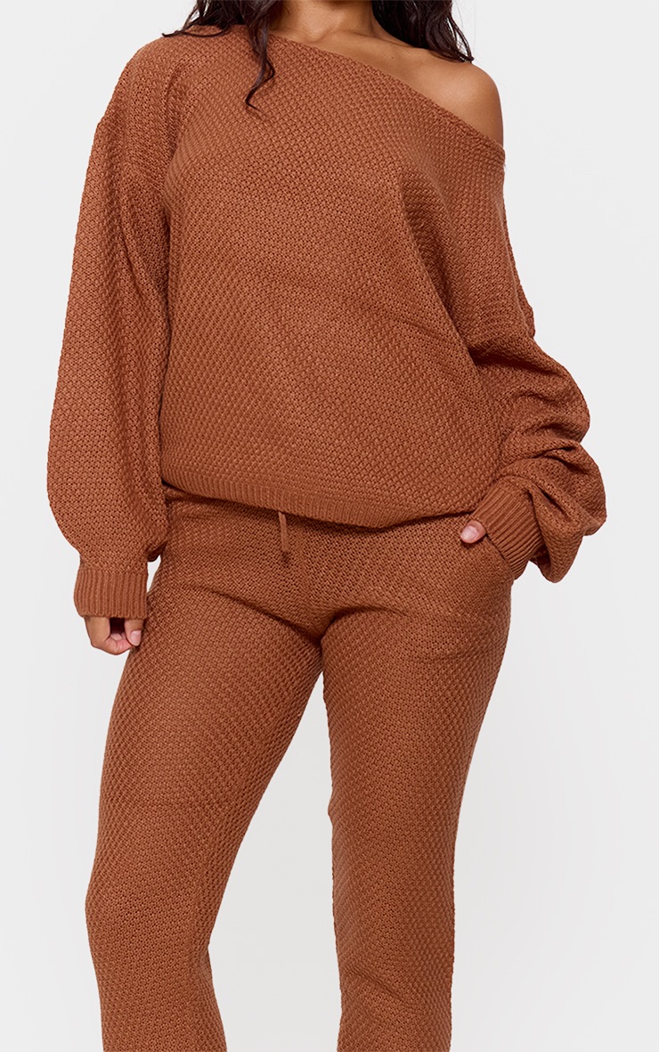 Rust Knitted Waffle Lounge Set | Knitwear | PrettyLittleThing USA