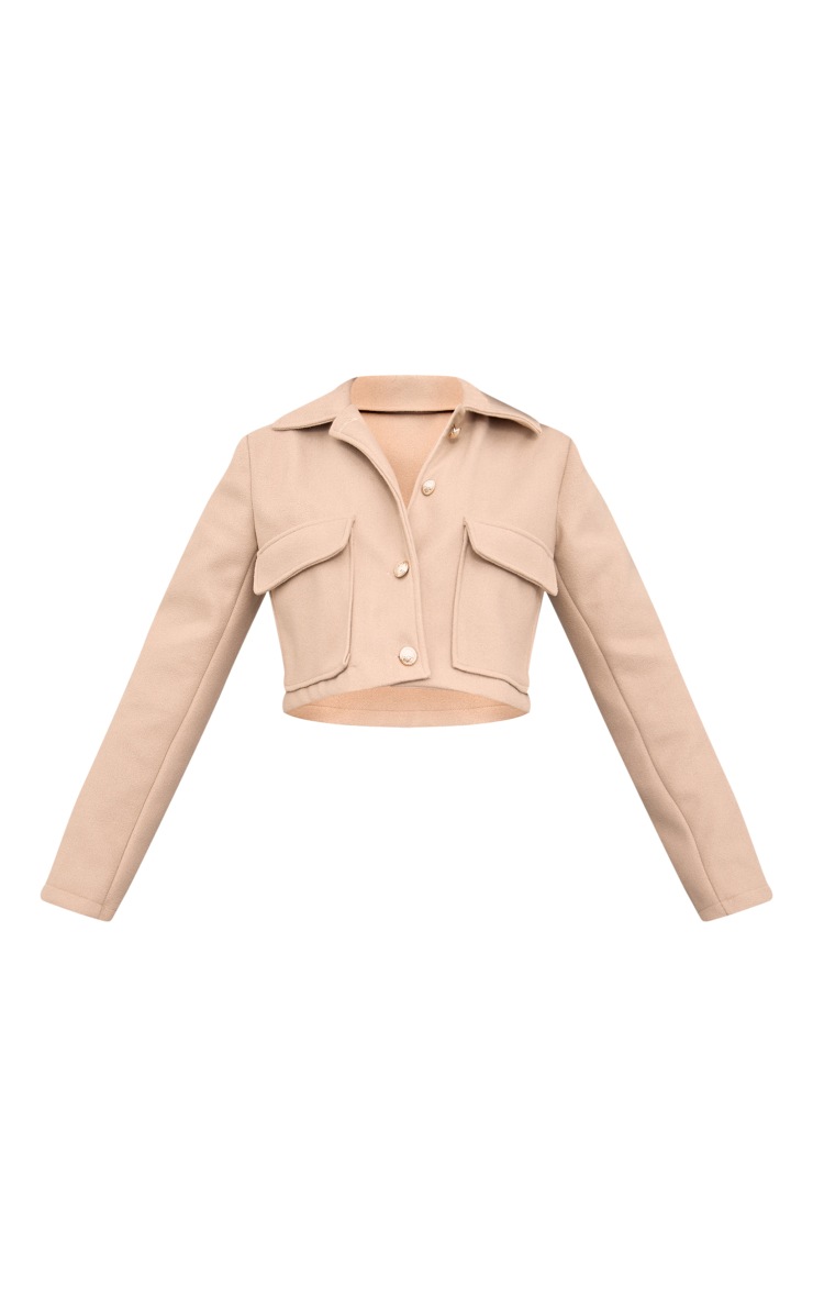 Sand Wool Look Button Up Structured Crop Jacket | Outerwear ...