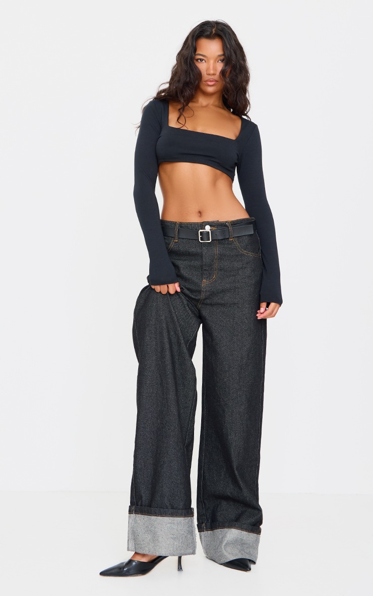 Black Contour Jersey Cropped Square Neck Top | Tops | PrettyLittleThing