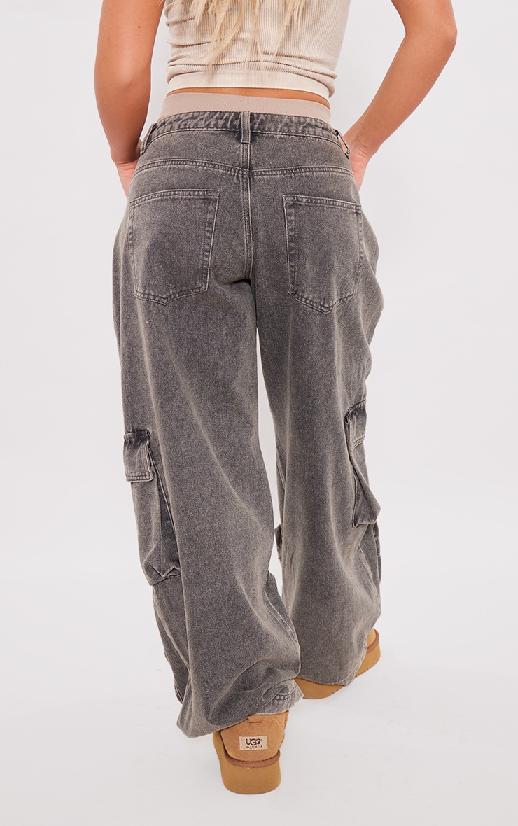 Washed Black Wide Leg Boyfriend Fit Cargos | Denim | PLT