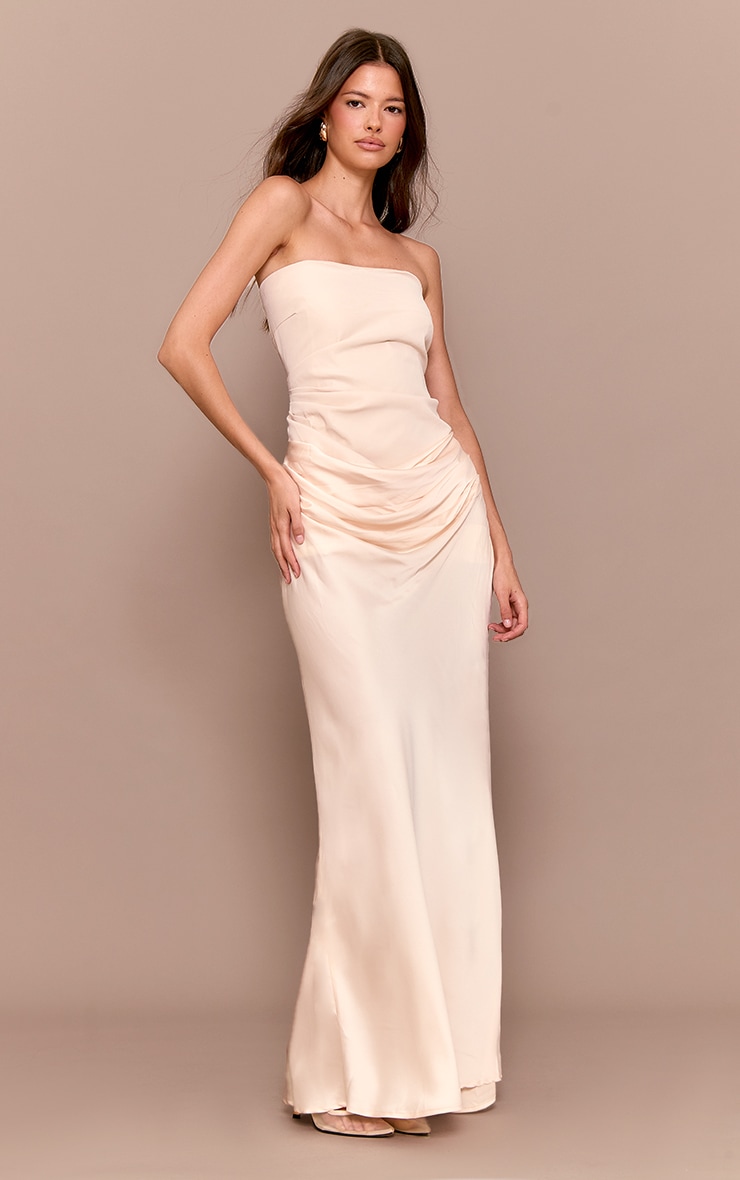 Natural Bandeau Satin Drape Detail Midaxi Dress | Dresses ...