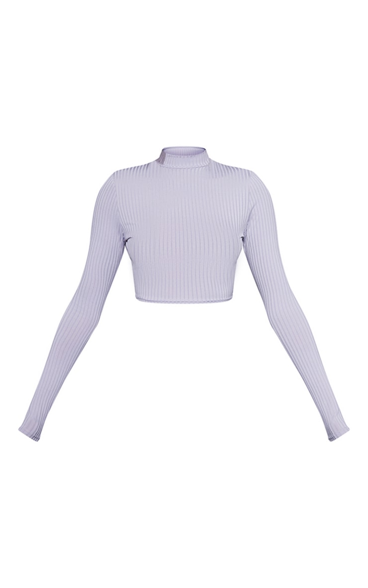 Grey Ribbed Long Sleeve Crop Top | Tops | PrettyLittleThing AUS