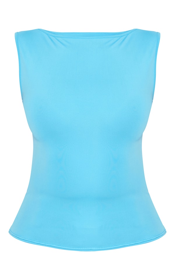 Bright Blue Matte Sculpt Sleeveless Vest Top | Tops | PLT