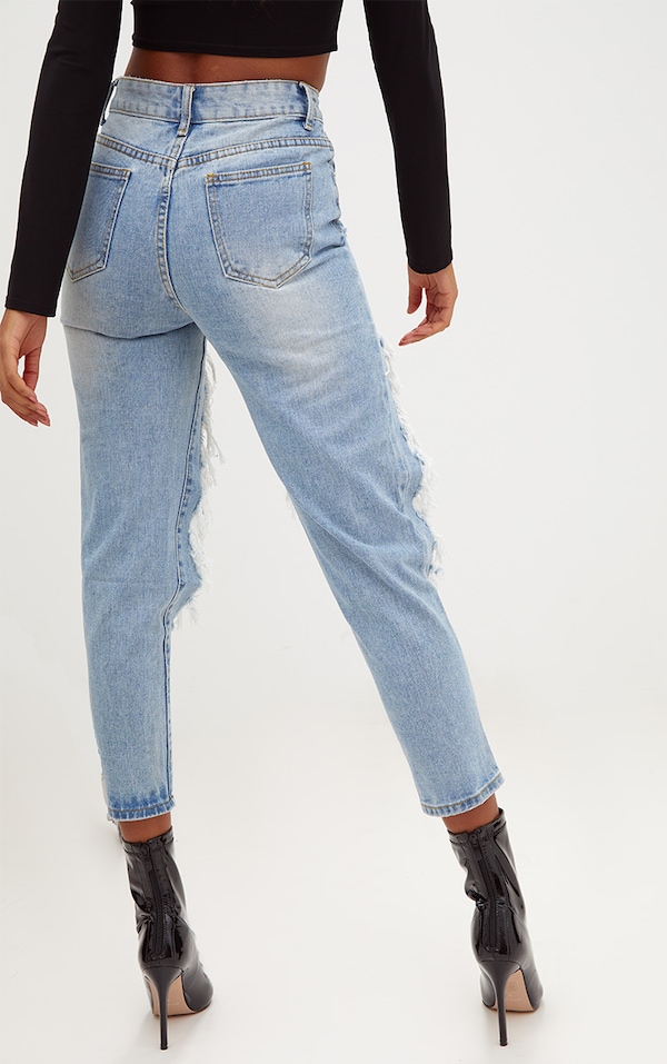 Light Wash Extreme Open Thigh Straight Leg Jean | PrettyLittleThing