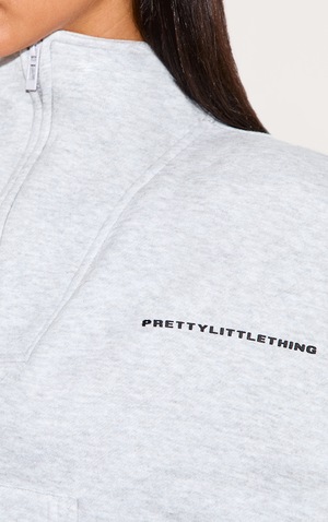PLT Petite Ash Grey Oversized Half Zip Sweatshirt | Petite | PrettyLittleThing