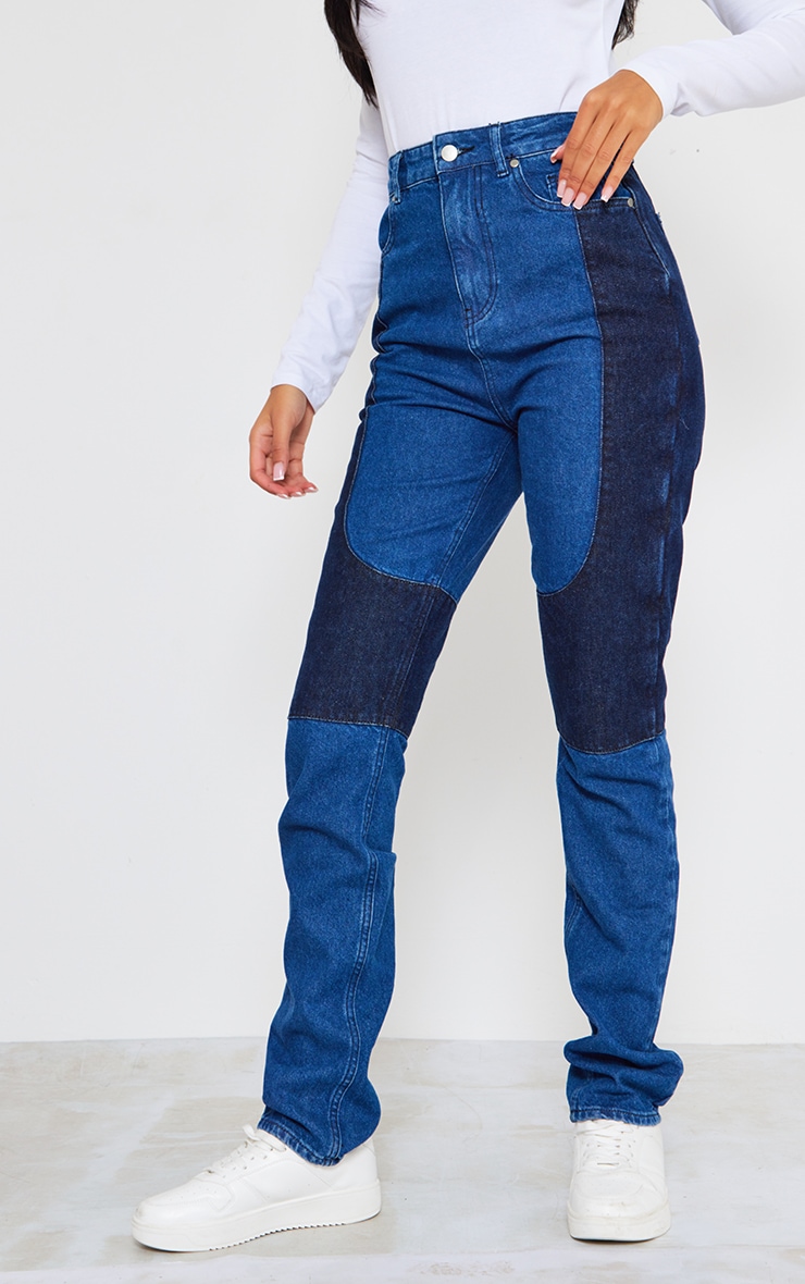 Tall Light Blue Contrast Colored Jeans | PrettyLittleThing UAE