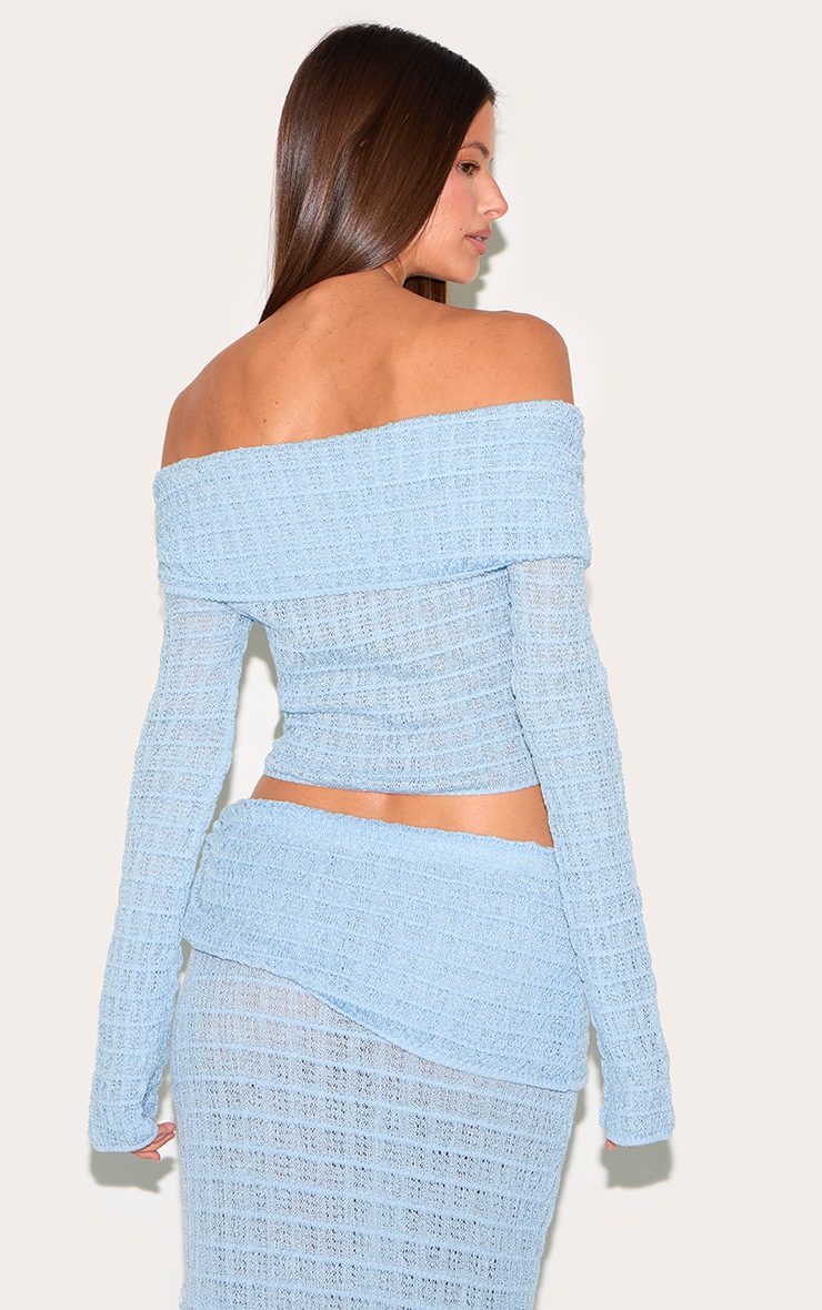 Blue Bardot Textured Knit Top | Knitwear | PLT USA