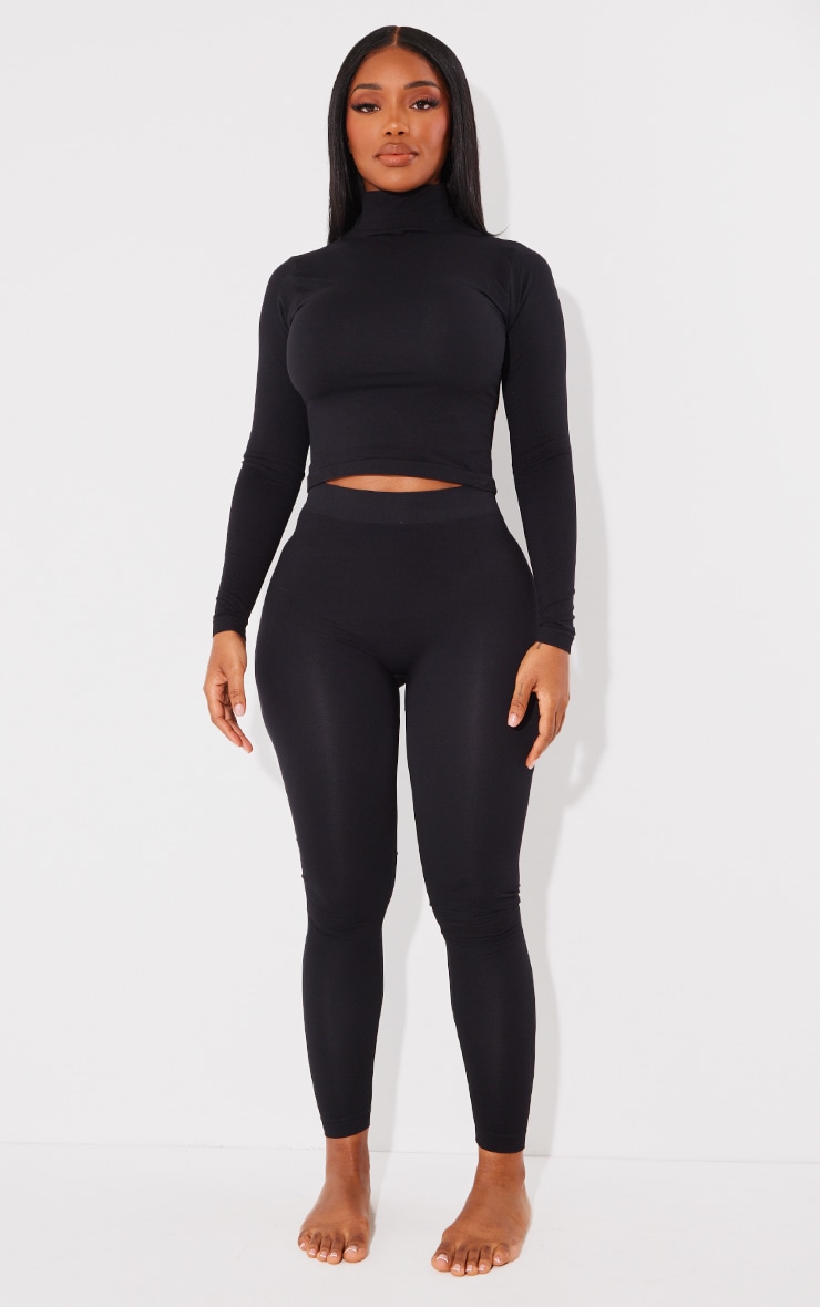 Shape Black Sculpted High Neck Long Sleeve Top | Shape | PLT USA