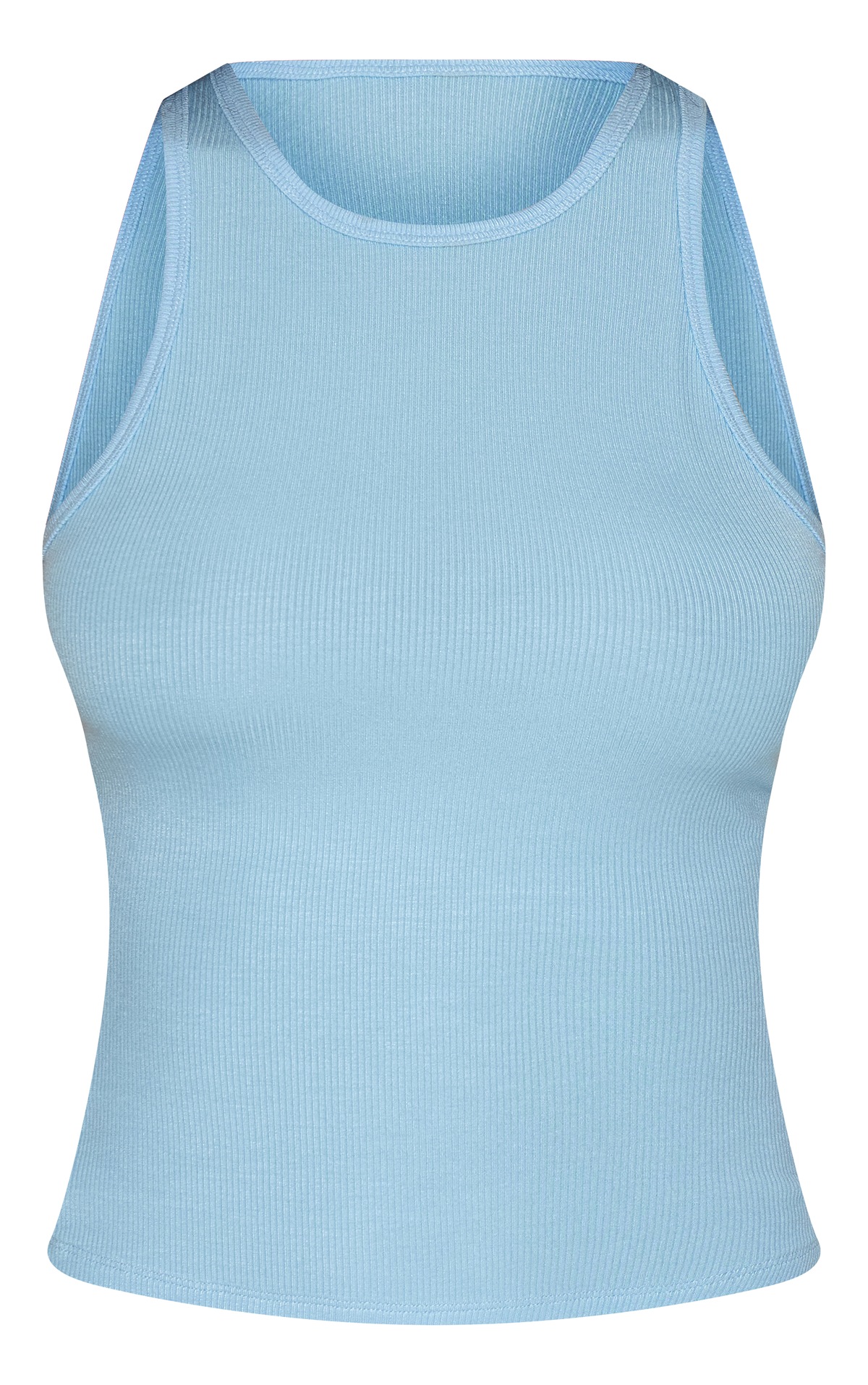 Sky Blue Soft Rib Racer Neck Vest Top | Tops | PLT