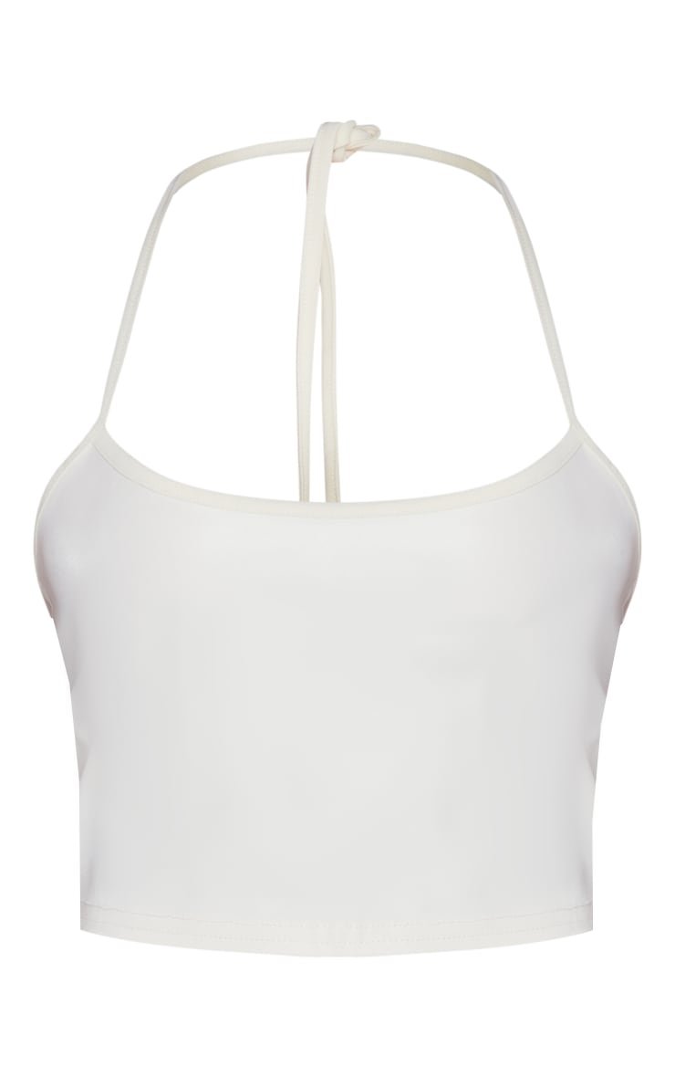 Cream Faux Leather Halter Crop Top | Tops | PrettyLittleThing USA
