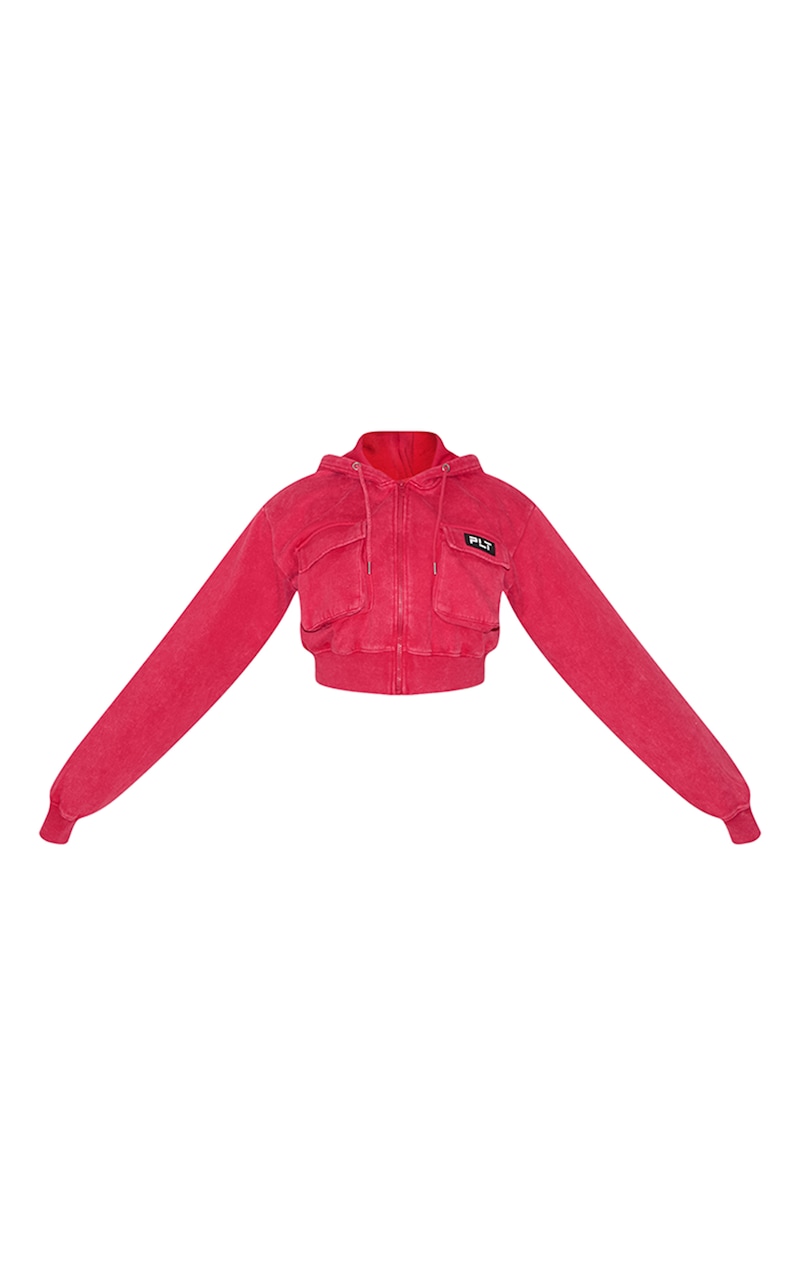 PLT Shape Washed Red Shape Cargo Cropped Hoodie | Shape | PLT