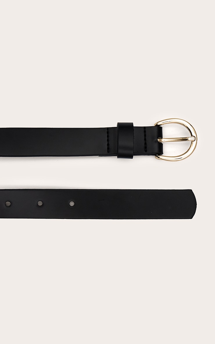 Black Pu Gold Crescent Buckle Skinny Belt | Accessories | PLT