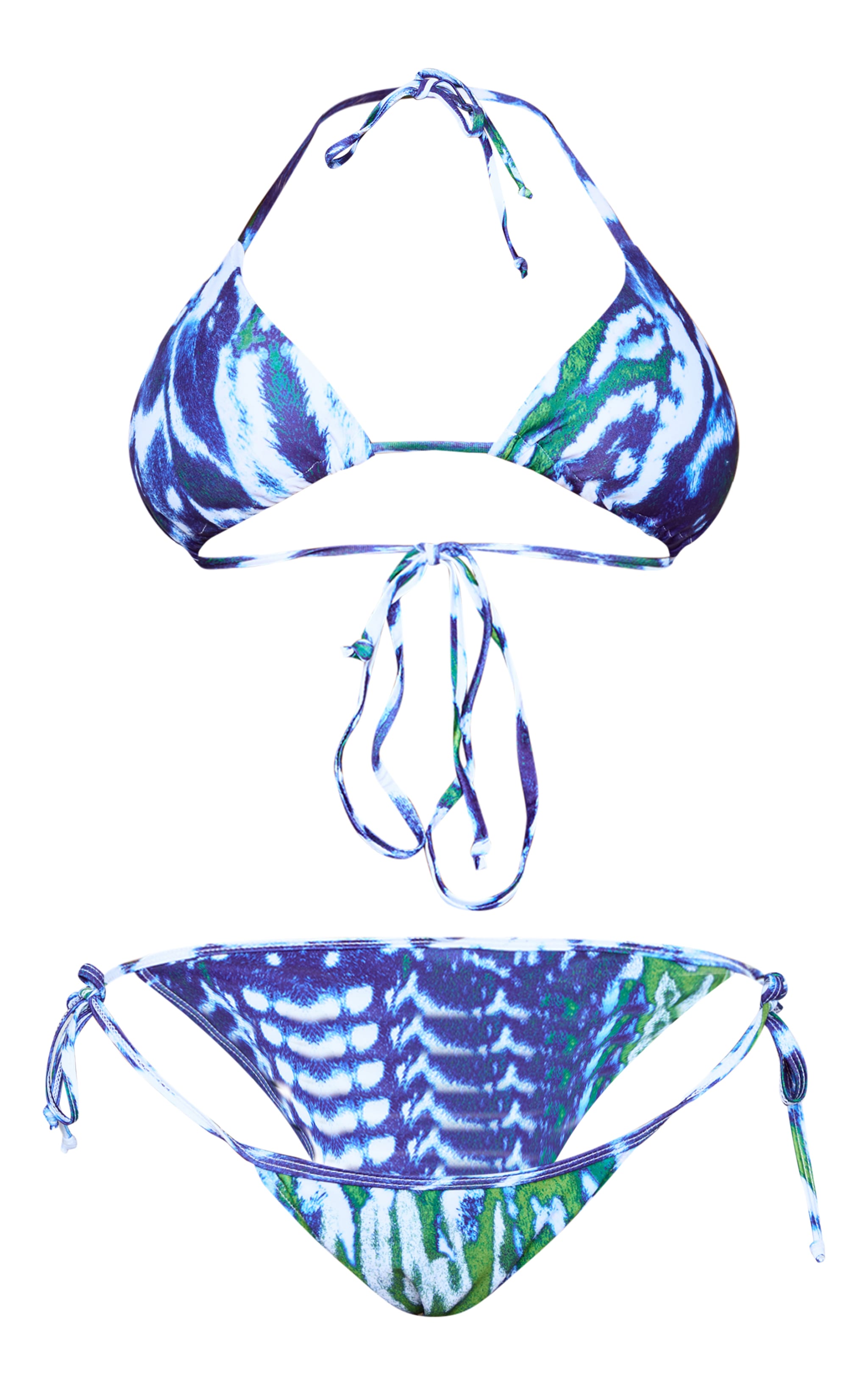 Blue Snow Leopard Plain 2 Pack Triangle Bikini Set | PrettyLittleThing AUS