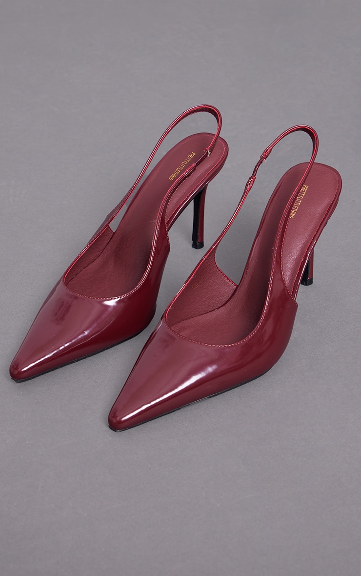 Burgundy Point Toe Sling Back High Heeled Courts | Footwear | PLT