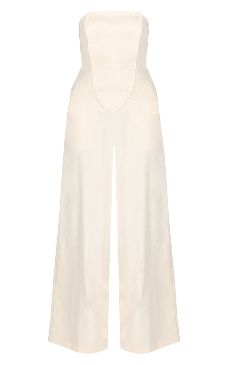 Cream Tailored Woven Wide Leg Bandeau Jumpsuit | Jumpsuits & Rompers ...