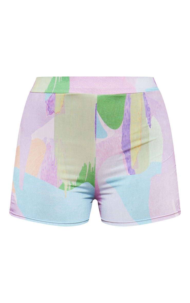 Pastel Lilac Abstract Print High Waisted Shorts | Co-ords | PLT