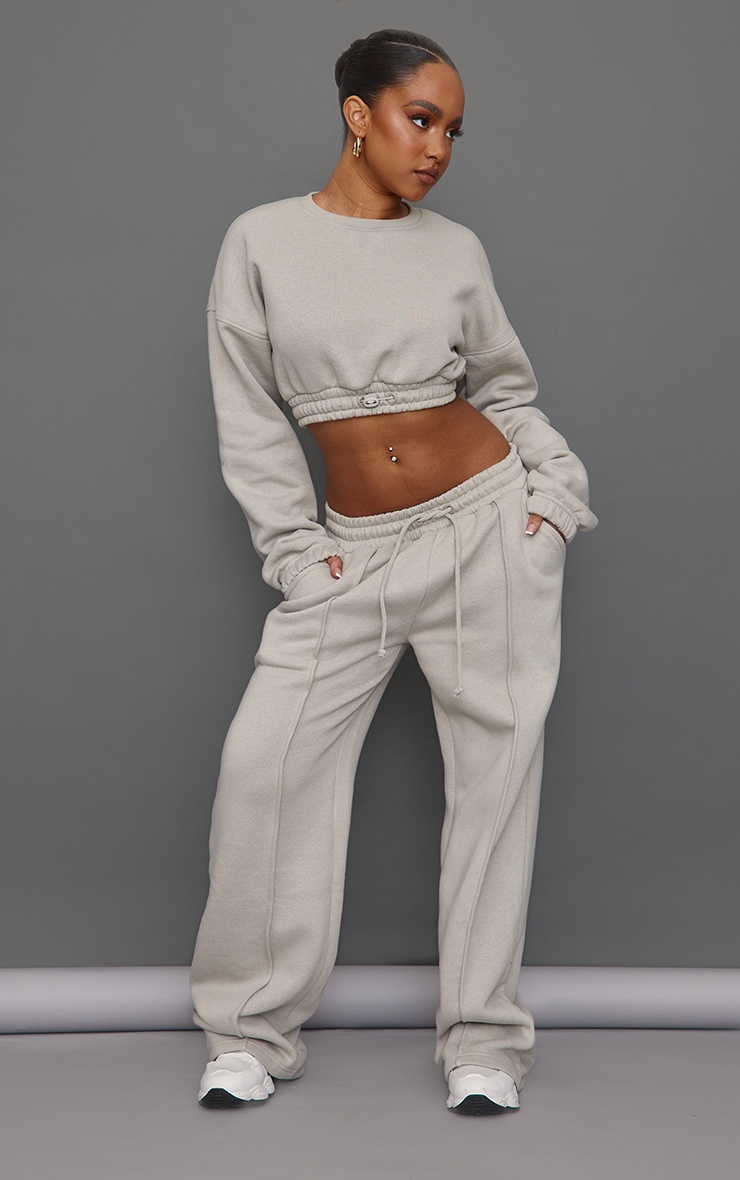 Petite Moss Grey Wide Leg Seam Detailed Sweatpants | Petite ...