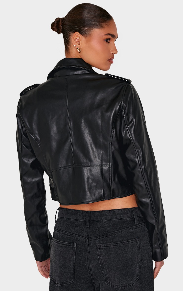 Black Basic Faux Leather Pocket Biker Jacket | Outerwear ...