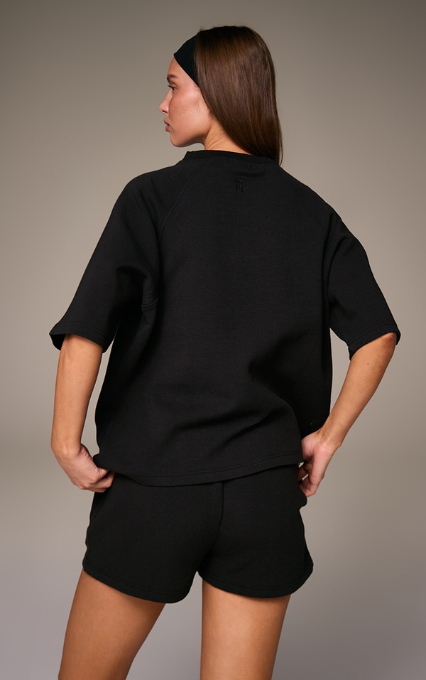 Black Embroidered Interlock Boxy Tee | Athleisure | PrettyLittleThing USA