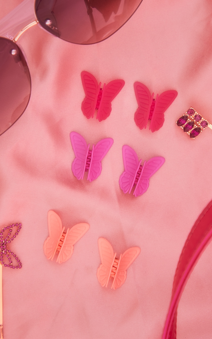 Hot Pink Matt Butterfly Mini Hair Clips | PrettyLittleThing AUS