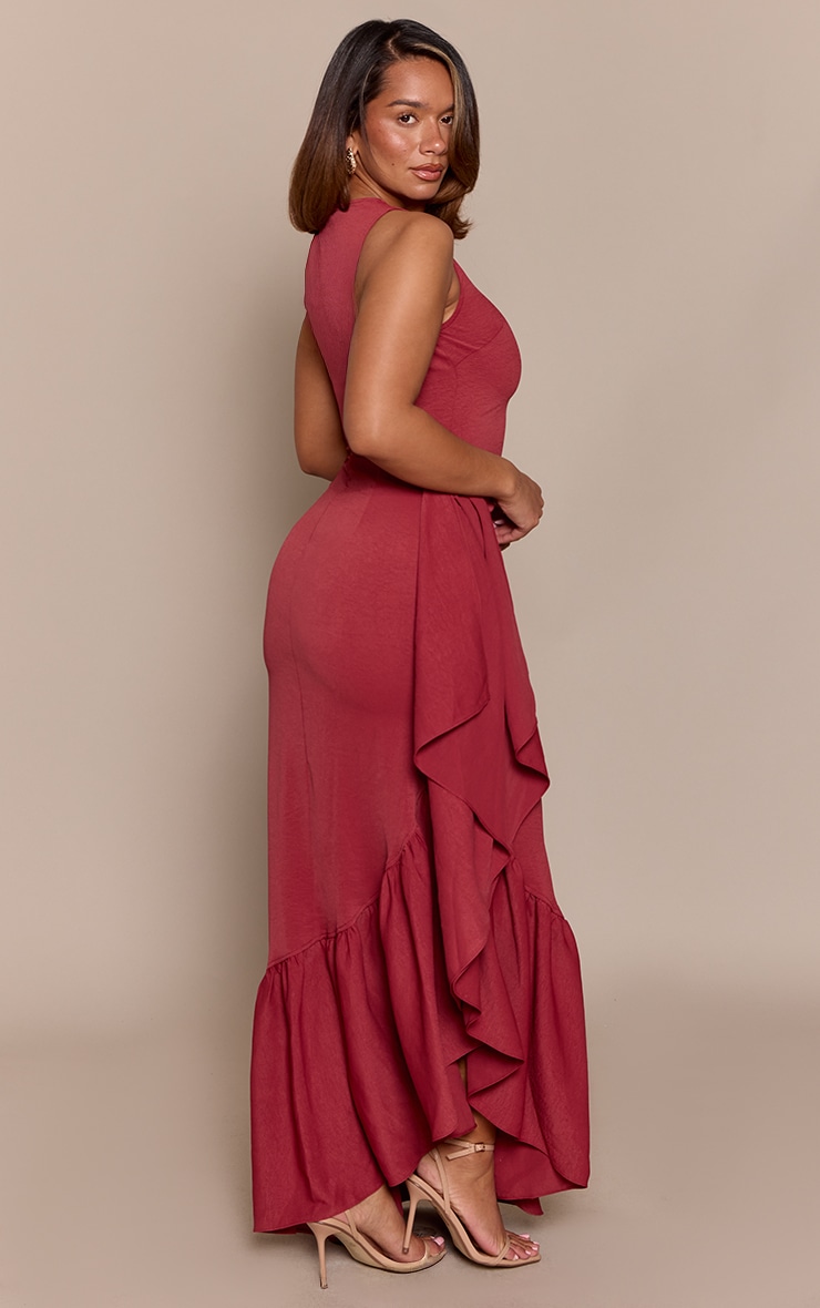 Shape Burgundy Boat Neck Split Frill Maxi Dress | Shape | PLT