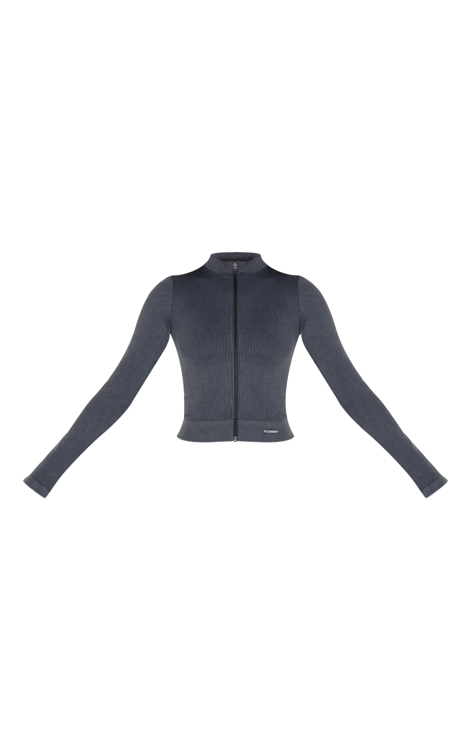 Charcoal Acid Wash Seamless Rib Crop Sports Jacket | Athleisure ...