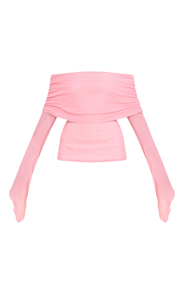 Pale Pink Mesh Fold Over Extreme Sleeve Detail | Tops ...