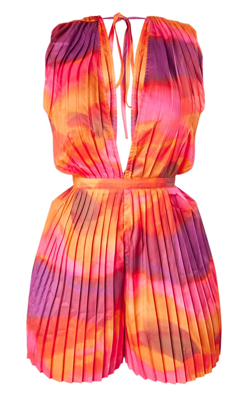 Plus Pink Wave Pleated Shoulder Pad Plunge Romper | Plus Size ...