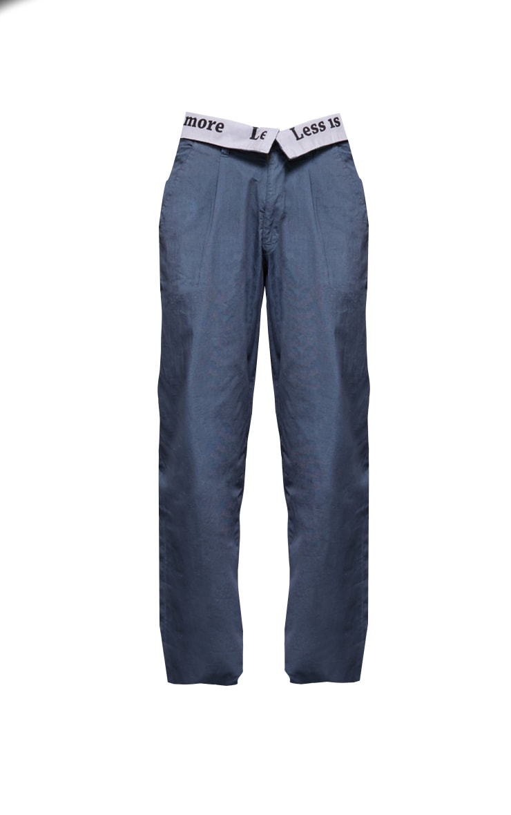 Ink Blue Slogan Waist Straight Leg Pants | Bottoms | PrettyLittleThing AUS