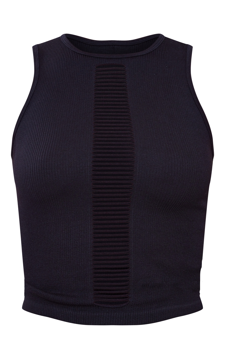 Black Snatched Rib Ladder Front Racer Top | PrettyLittleThing KSA