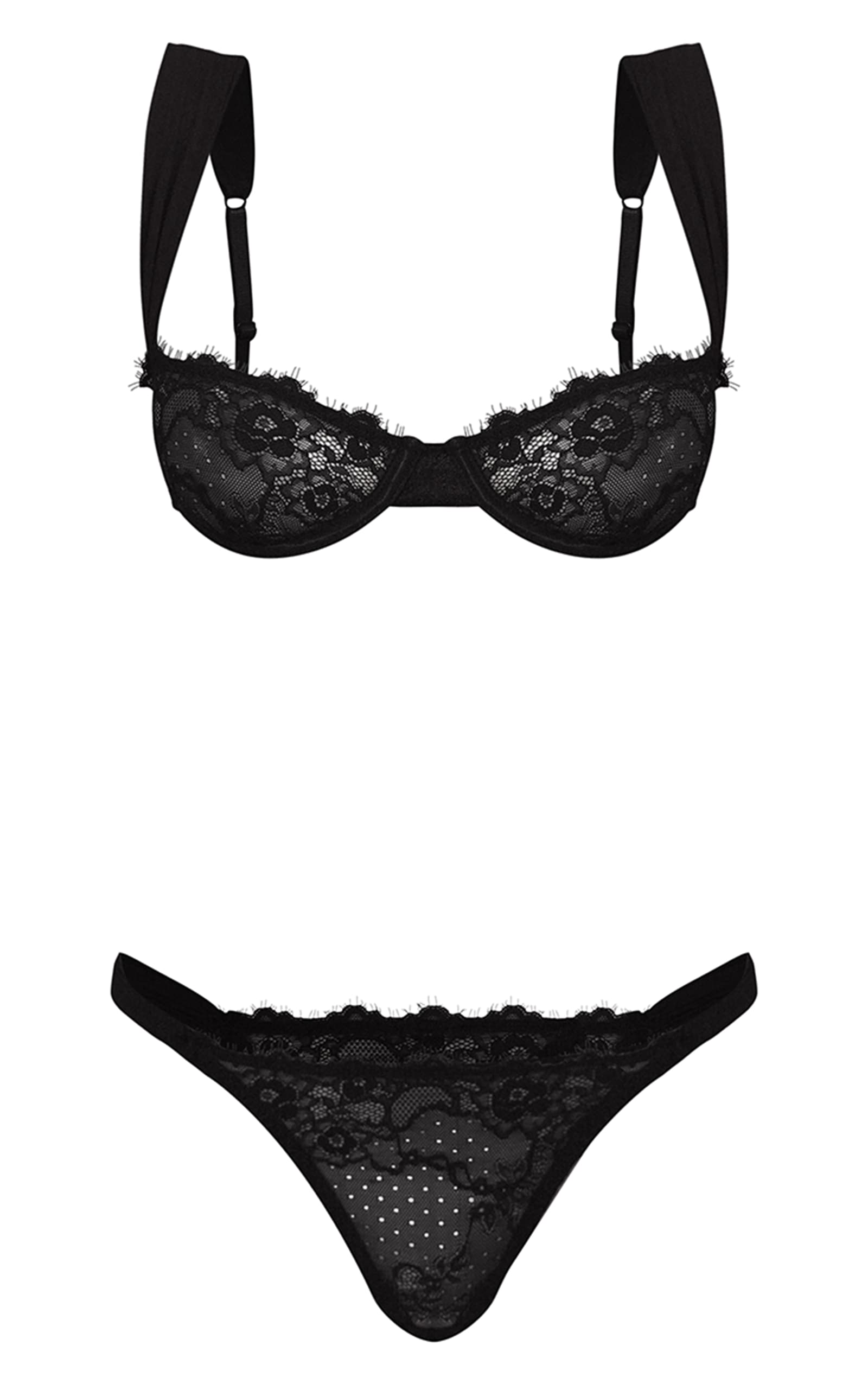 Black Lace Wide Strap Bra & Knicker Set | Lingerie & Nightwear | PLT IRE