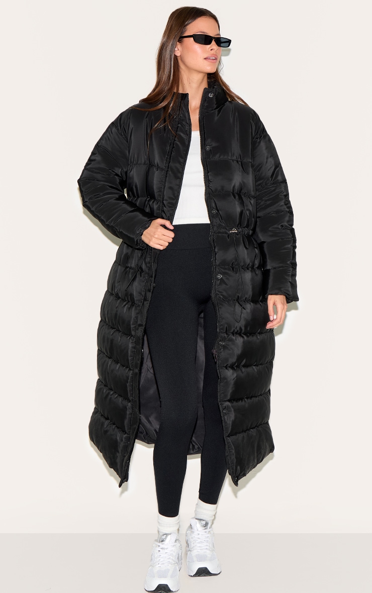 Black Maxi Cinched Waist Puffer Coat | Outerwear | PrettyLittleThing AUS