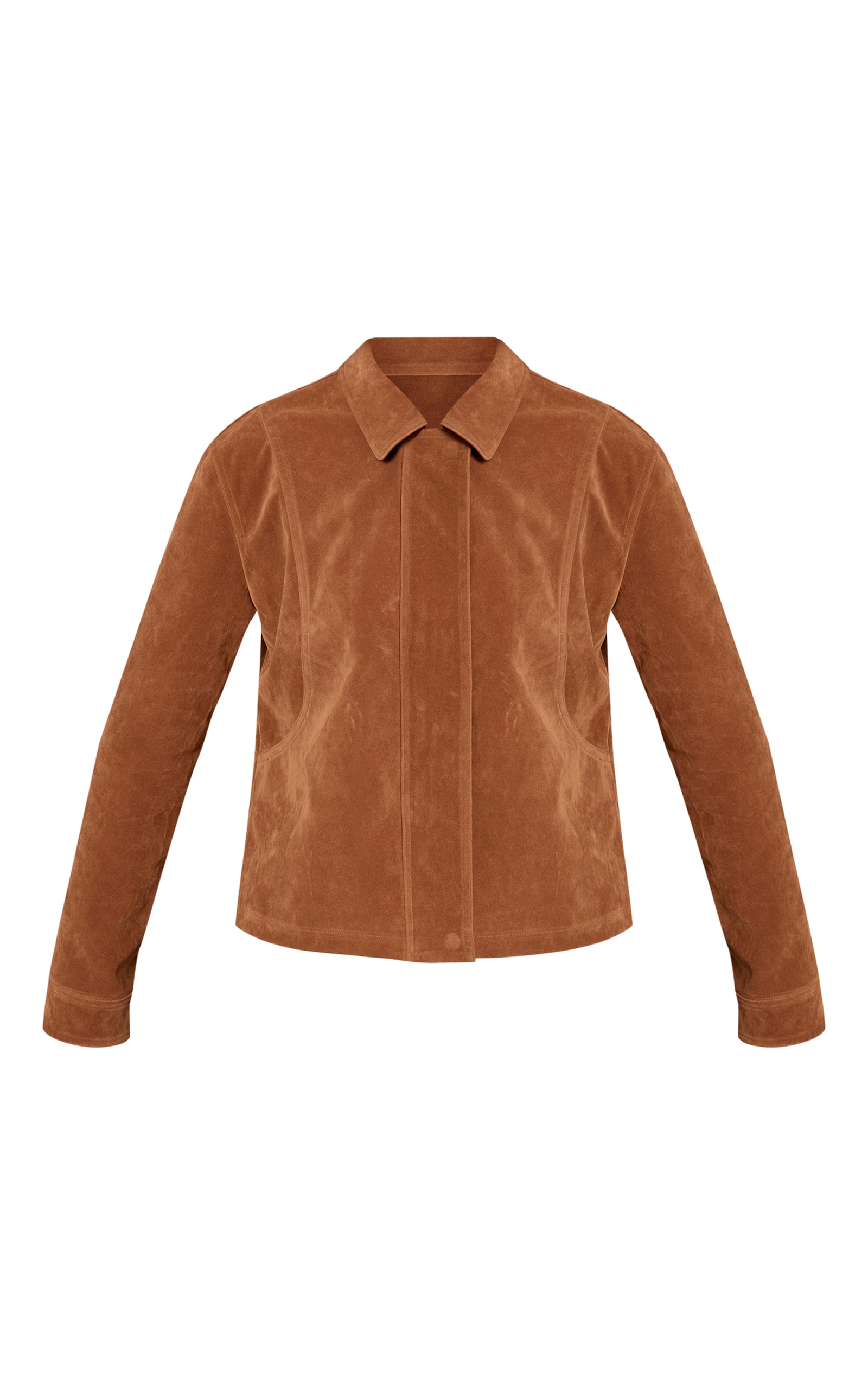 Tan Faux Suede Concealed Placket Bomber Jacket | Outerwear | PLT