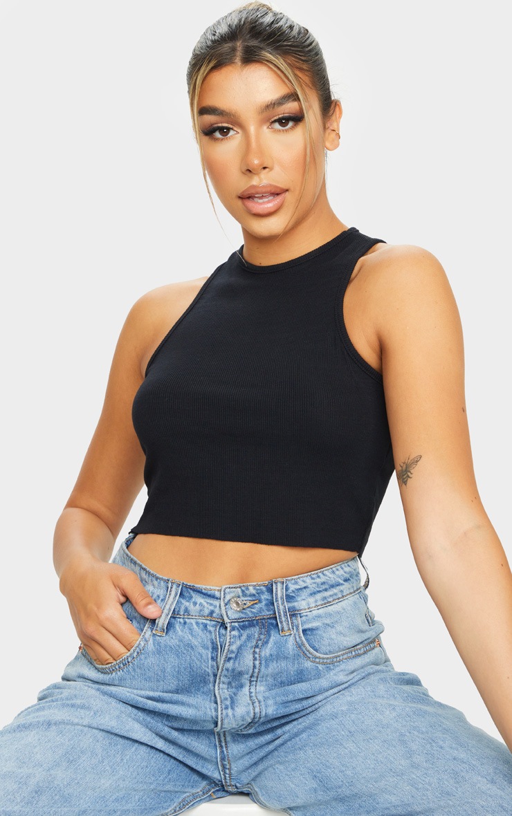 Basic Black Soft Rib Cropped Tank | Tops | PLT USA