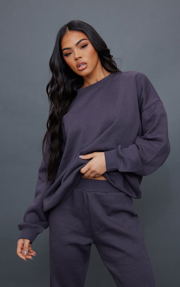 Charcoal Oversized Longline Sweatshirt | Athleisure | PrettyLittleThing CA
