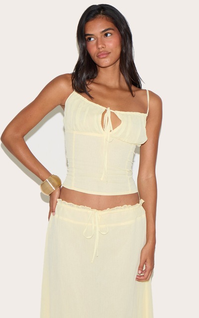 Butter Yellow Chiffon Ruched Bust Cami Top | Co-ords | PrettyLittleThing USA