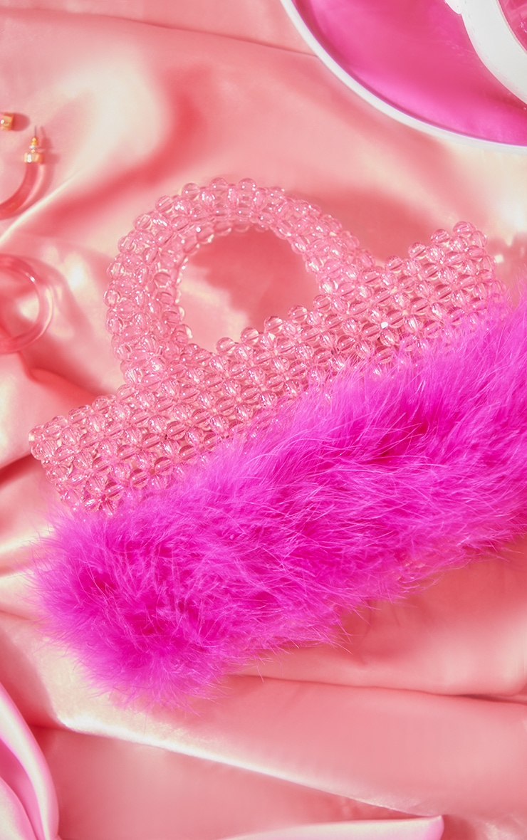 Pink Beaded Feather Trim Handbag | PrettyLittleThing USA