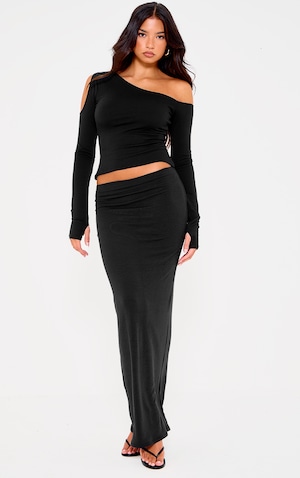 Black Contour Jersey Asymmetric Long Sleeve Top | Tops ...