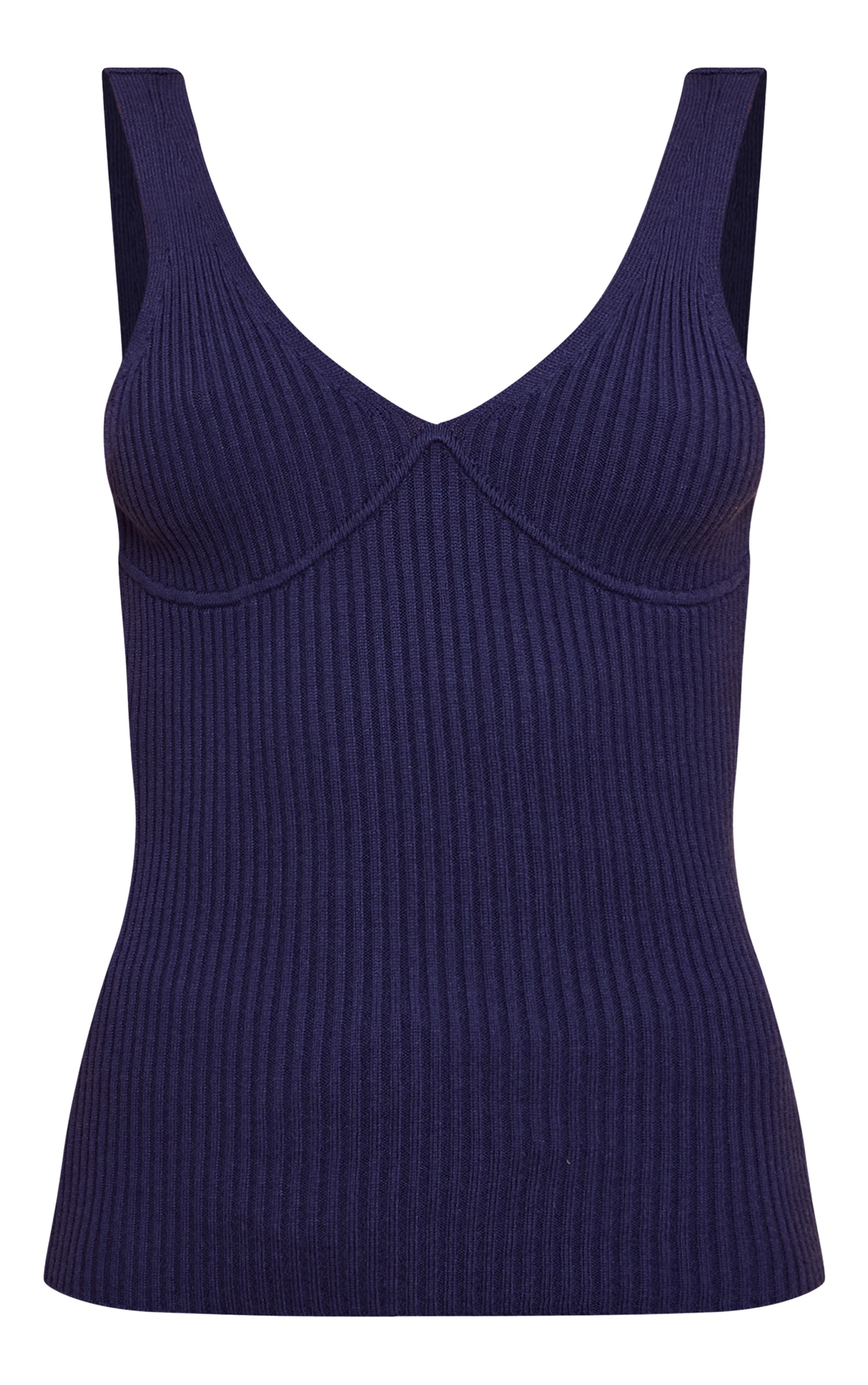 Tall Navy Knitted Ribbed Longline Tank Top | Tall | PLT